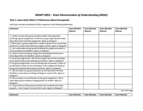 assignment 1 task 1 mgmt 6055 team memorandum of understanding mou task 1 learn each