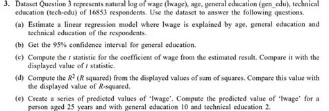 Use Stata Dataset Question 3 ﻿represents Natural Log