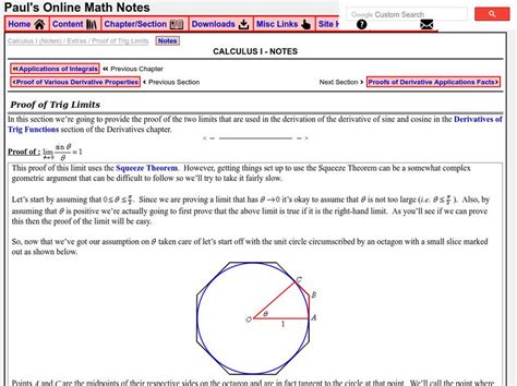 Pauls Online Notes Calculus I Proof Of Trig Limits Activity For 9th 10th Grade Lesson Planet