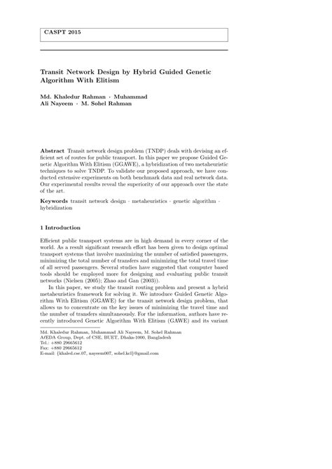 Pdf Transit Network Design By Hybrid Guided Genetic Algorithm With