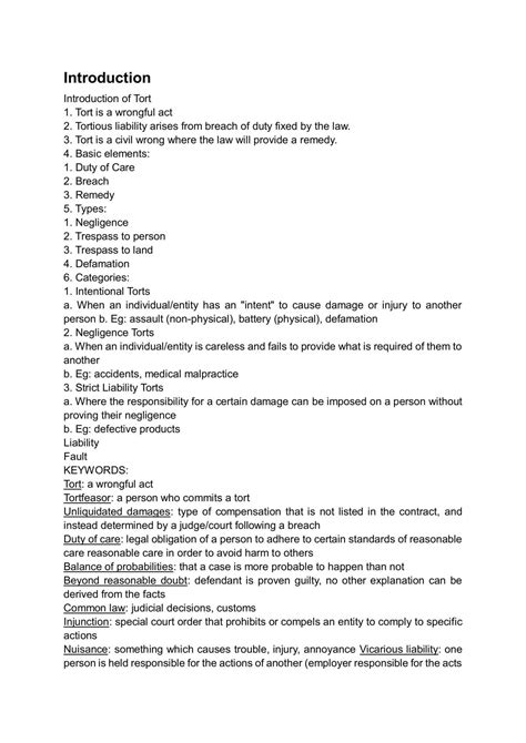 Tort Law Revision Guide Law60804 Tort Law I Taylors Thinkswap