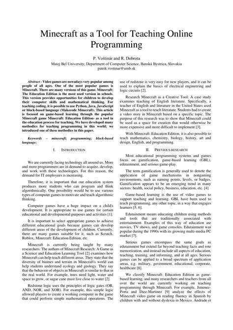 PDF Minecraft As A Tool For Teaching Online Programming