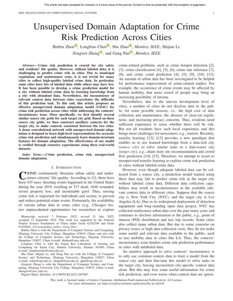 pdf unsupervised domain adaptation for crime risk prediction across