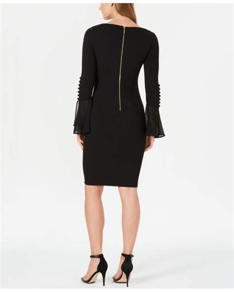 Calvin Klein Chiffon Bell Sleeve Sheath Dress In Black Save 29 Lyst