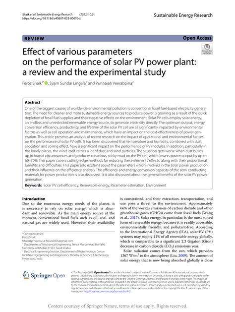Pdf Effect Of Various Parameters On The Performance Of Solar Pv Power Plant A Review And The