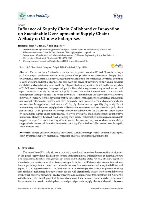 Pdf Influence Of Supply Chain Collaborative Innovation On Sustainable Development Of Supply