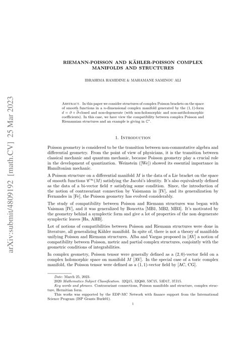 Pdf Riemann Poisson And KÄhler Poisson Complex Manifolds And Structures