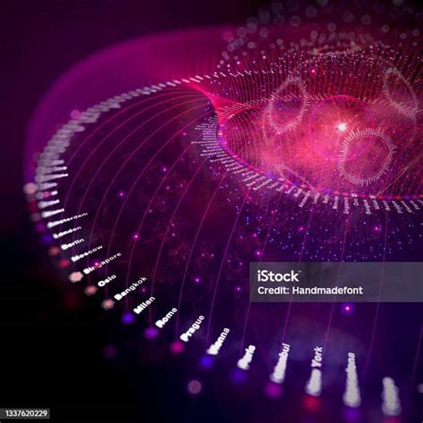 네온 점과 라인빅 데이터 Hud 와이어 프레임 벽지 시각적 데이터 인포그래픽 디자인 및 정보 분석 블랙홀에 대한 스톡 사진 및