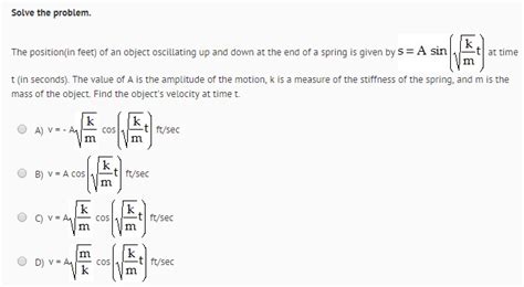 Solved The Positionin Feet Of An Object Oscillating Up And