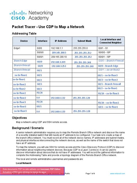 1015 Packet Tracer Use Cdp To Map A Network Pdf Router Computing Computer Network
