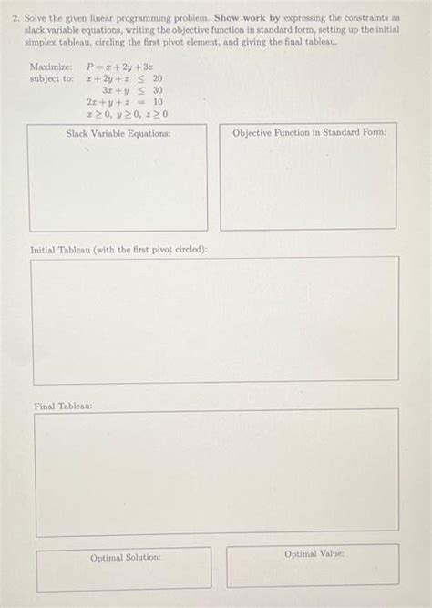 solved 1 solve the given linear programming problem show