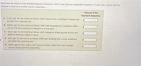 Solved Determine The Amount Of The Standard Deduction Chegg Com