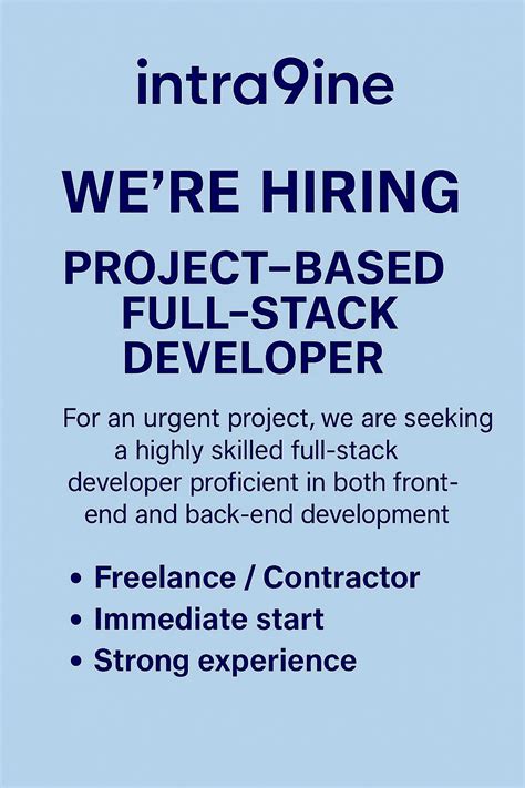 Hiring Fullstackdeveloper Freelancedeveloper Remotework Intra9ine