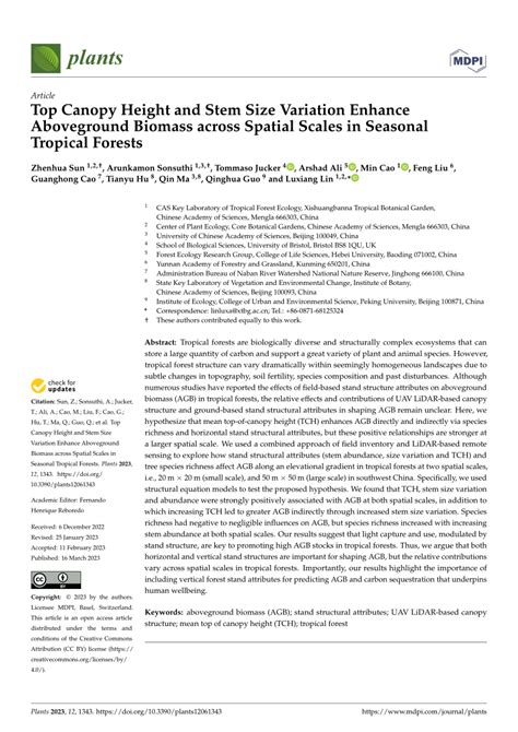 Pdf Top Canopy Height And Stem Size Variation Enhance Aboveground Biomass Across Spatial