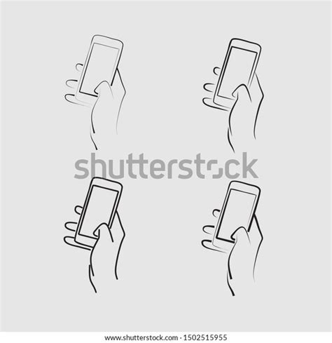 Set Hands Holding Mobile Device Linear Stock Vector Royalty Free