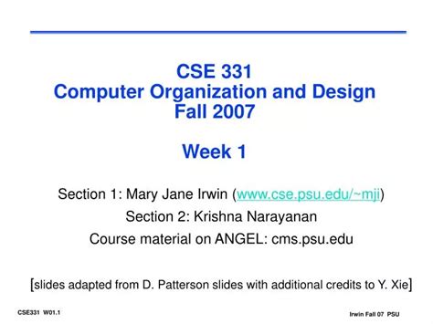 ppt cse 331 computer organization and design fall 2007 week 1