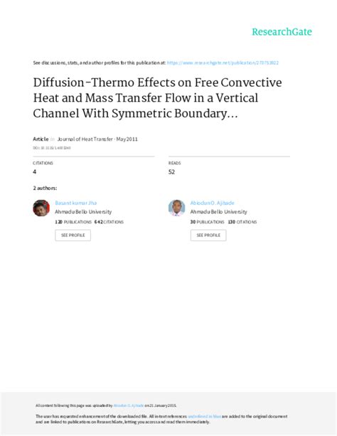 Pdf Diffusion Thermo Effects On Free Convective Heat And Mass