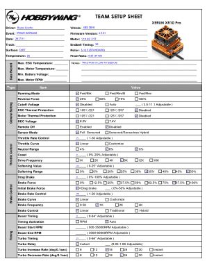 Hobbywing Xr Pro Setup Sheet Fill Online Printable Fillable Blank PdfFiller