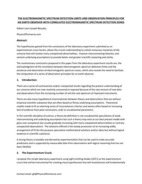 The Electromagnetic Spectrum Detection Limits And