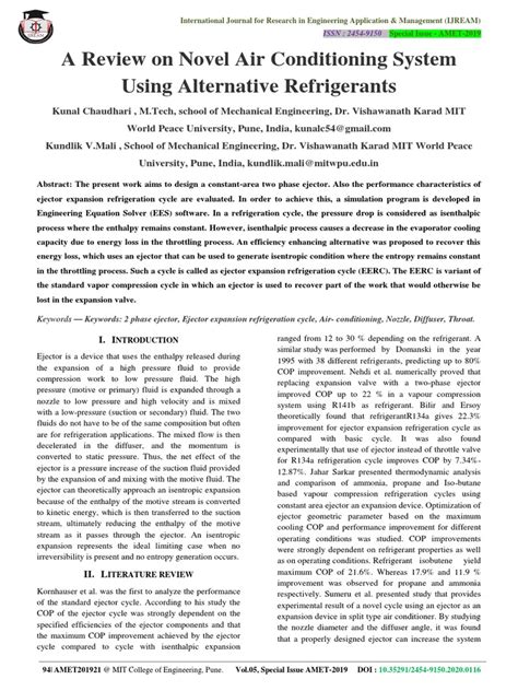 A Review On Novel Air Conditioning System Using Alternative