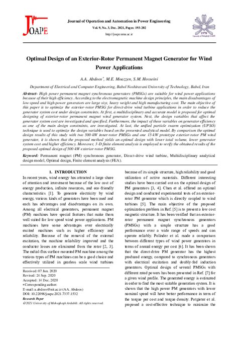 Pdf Optimal Design Of An Exterior Rotor Permanent Magnet Generator For Wind Power Applications