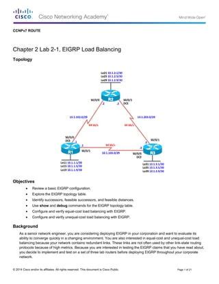 Ccn Pv7 Route Lab2 1 Eigrp Load Balancing Student PDF