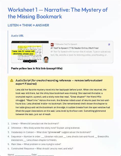 Interactive Listening Comprehension With Audio Links Short Clips