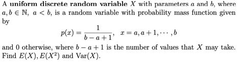 Solved A Uniform Discrete Random Variable X With Parameters Chegg