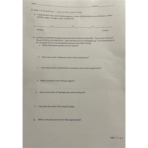 solved name section prelab 12 ﻿questions ﻿due at the start