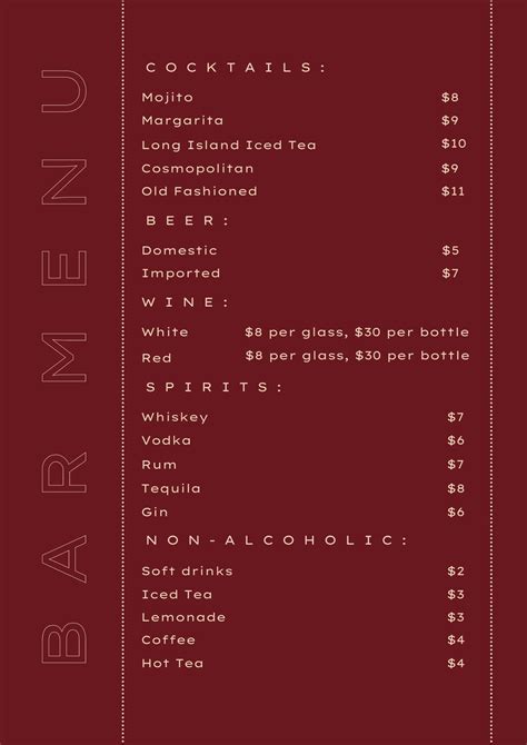 Page Free Printable And Customizable Bar Menu Templates 44 Off