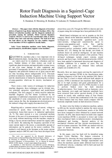 Pdf Rotor Fault Diagnosis In A Squirrel Cage Induction Machine Using Support Vector