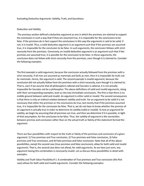 Evaluating Deductive Arguments If The Premises Do In Fact Support The