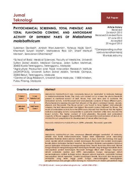 Pdf Phytochemical Screening Total Phenolic And Total Flavonoid Content And Antioxidant