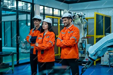 Premium Photo Portrait Of Robotics Engineers Working With Programming