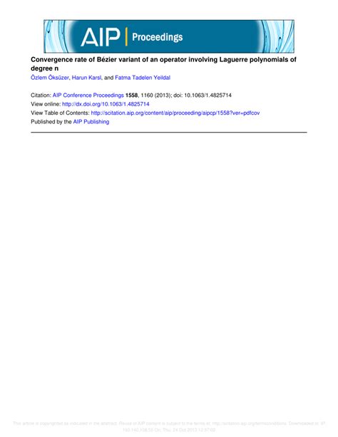 Pdf Convergence Rate Of Bezier Variant Of An Operator Involving Laguerre Polynomials Of Degree N