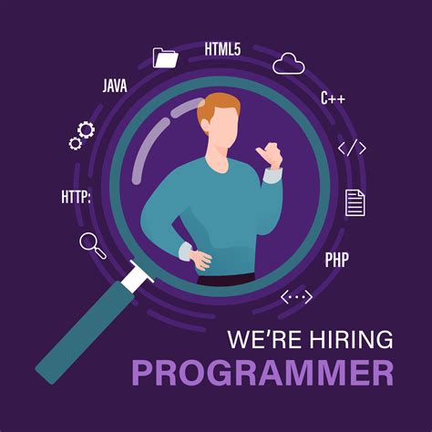 We Are Hiring Programmer Job Vacancy Template With Magnifying Glass Searching People