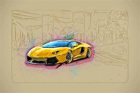 Drawing Lamborghini Aventador Sv Hypercars 2020 Cars Yellow Italian