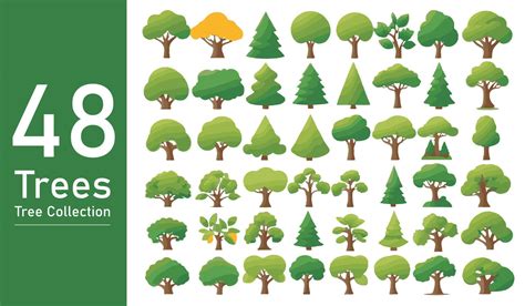 Silhouette Tree Line Drawing Set Side View Set Of Graphics Trees Elements Outline Symbol