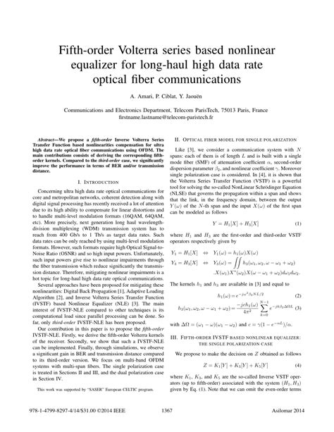 Pdf Fifth Order Volterra Series Based Nonlinear Equalizer For Long Haul High Data Rate Optical