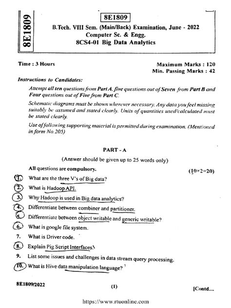 Btech Cs 8 Sem Big Data Analytics 8e1809 Jun 2022 Pdf