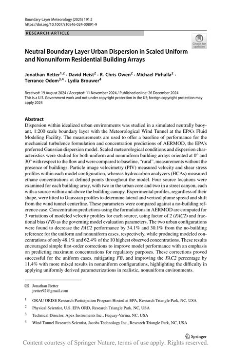 Neutral Boundary Layer Urban Dispersion In Scaled Uniform And