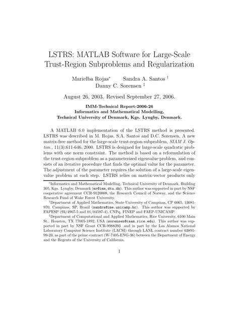 Pdf Algorithm 873 Lstrs Matlab Software For Large Scale Trust Region Subproblems And