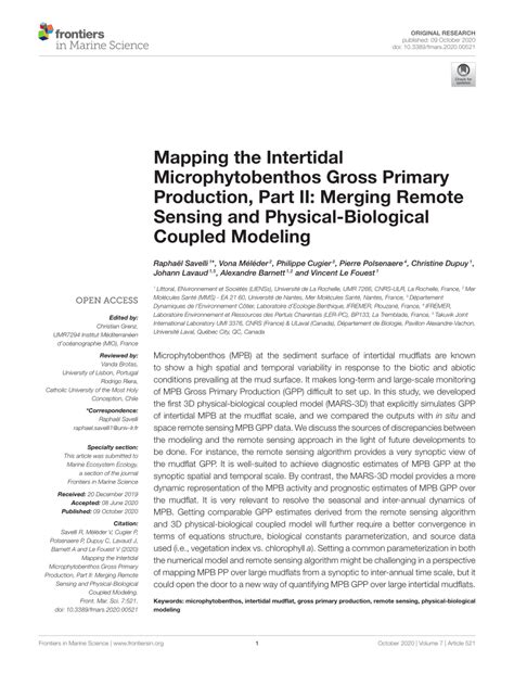 Pdf Mapping The Intertidal Microphytobenthos Gross Primary Production