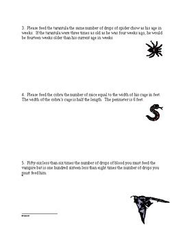 Unusual Pets Solving Linear Equations In One Variable TPT