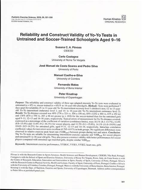 Reliability And Construct Validity Of Yo Yo Tests In Untrained And Soccer Trained Schoolgirls