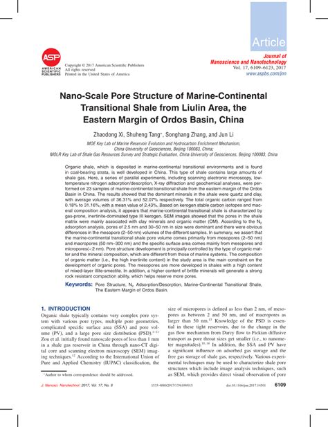 Pdf Nano Scale Pore Structure Of Marine Continental Transitional Shale From Liulin Area The
