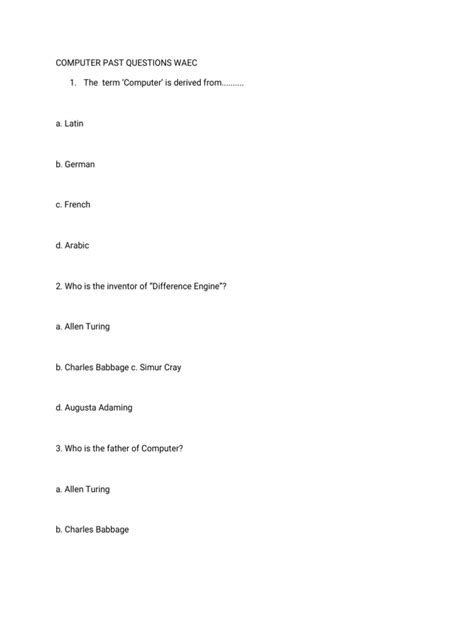 Week4 Computer Past Questions Wps Office Pdf Computer Data Storage Programming