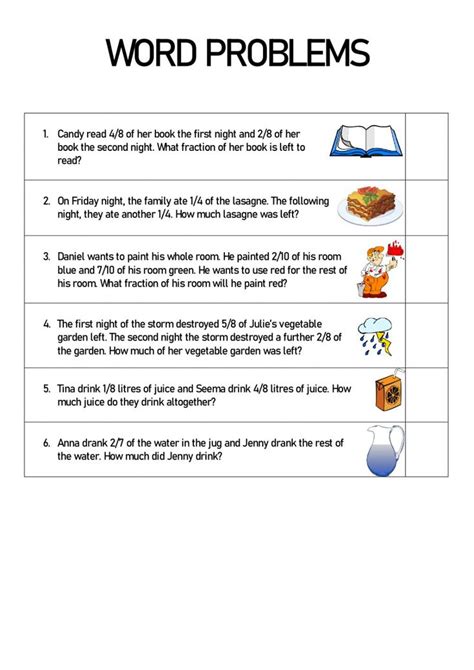 Fraction Word Problems Grade 5 Worksheets
