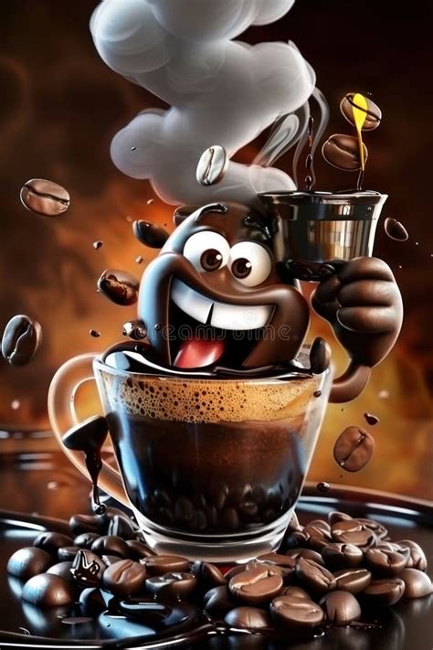Adorable Java Joy D Cute Cartoon Happy Coffee Bean Character With Steam Bringing A Smile