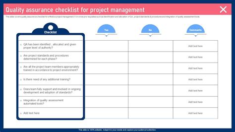Quality Assurance Checklist For Project Management Quality Improvement Tactics Strategy Ss V Ppt